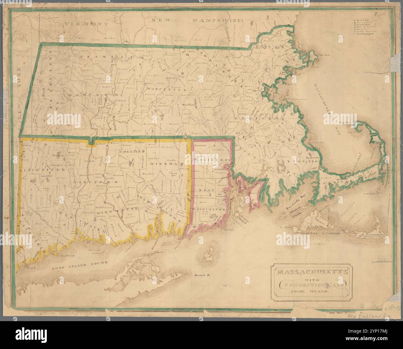 Massachusetts with Connecticut and Rhode Island 1830 - 1899 Stock Photo ...