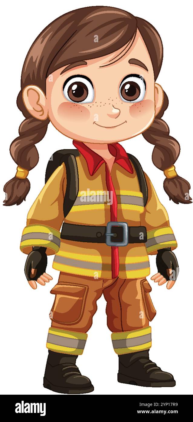 Cartoon girl dressed as a firefighter Stock Vector Image & Art - Alamy
