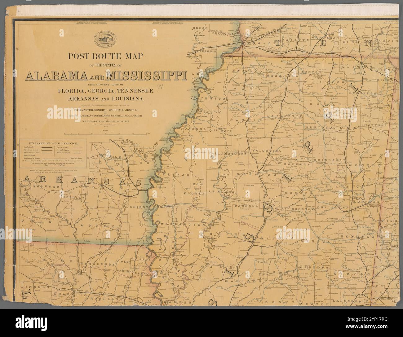 Post route map of the states of Alabama and Mississippi : with adjacent ...