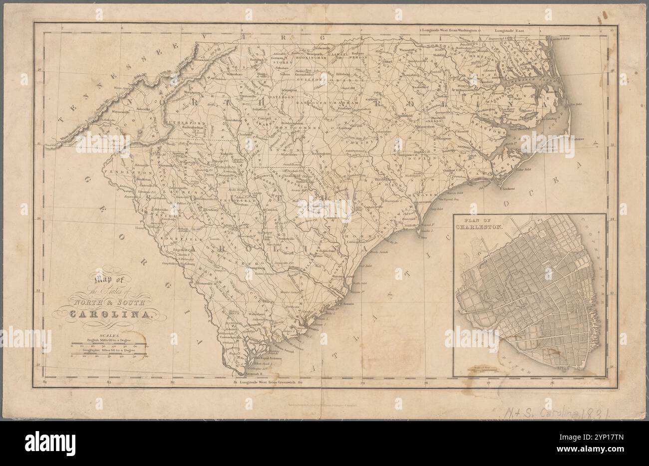 Map of the states of North & South Carolina 1831 by Fenner, Sears & Co ...