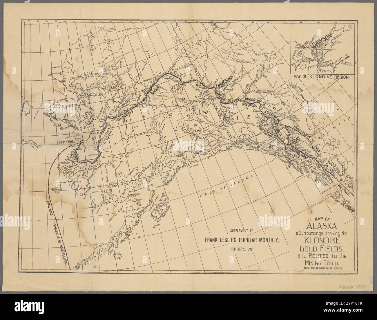 Map of Alaska & surroundings, showing the Klondike gold fields and ...