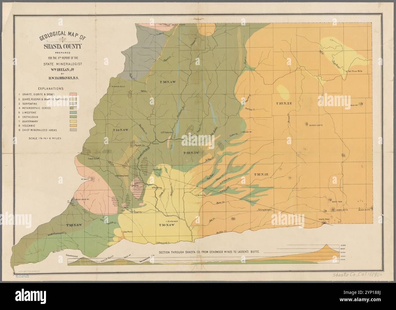 Geological map of Shasta County : [California] 1892 by Fairbanks ...
