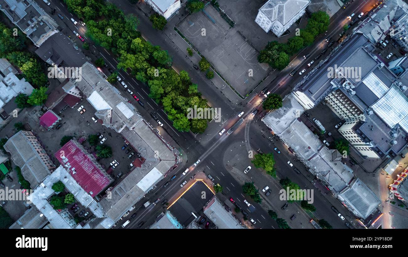 Aerial top view of Kyiv cityscape, Podol historical district skyline ...