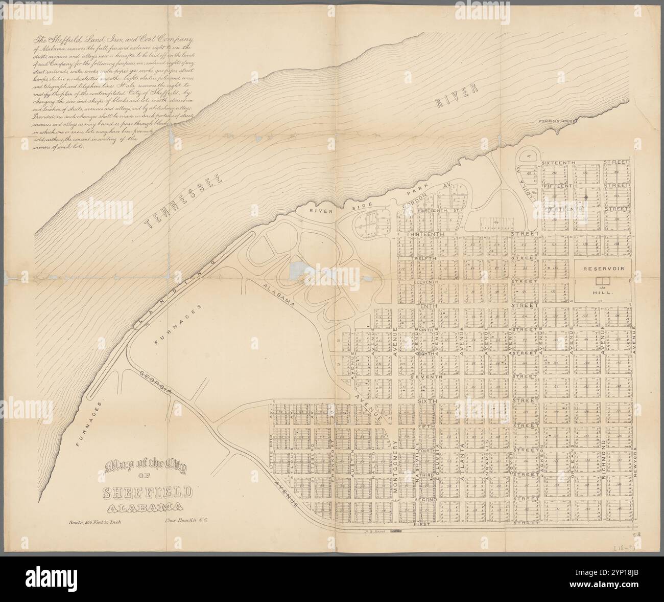 Map of the city of Sheffield, Alabama 1885 - 1895 by Boeckh, Chas Stock ...
