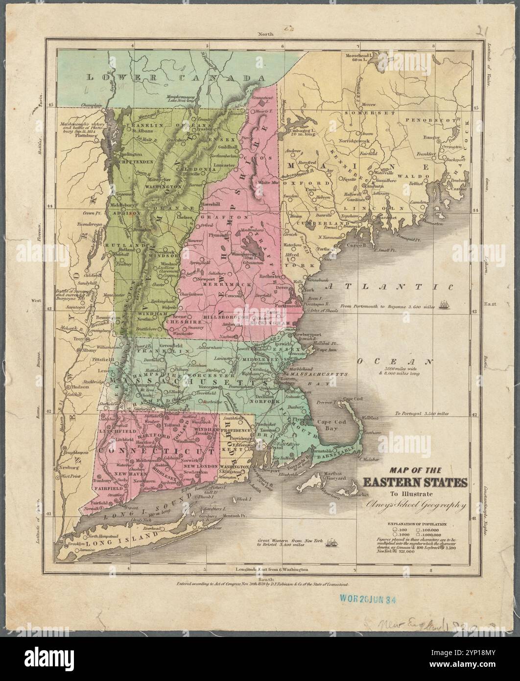 Map of the Eastern States: to illustrate Olney's school geography 1829 ...