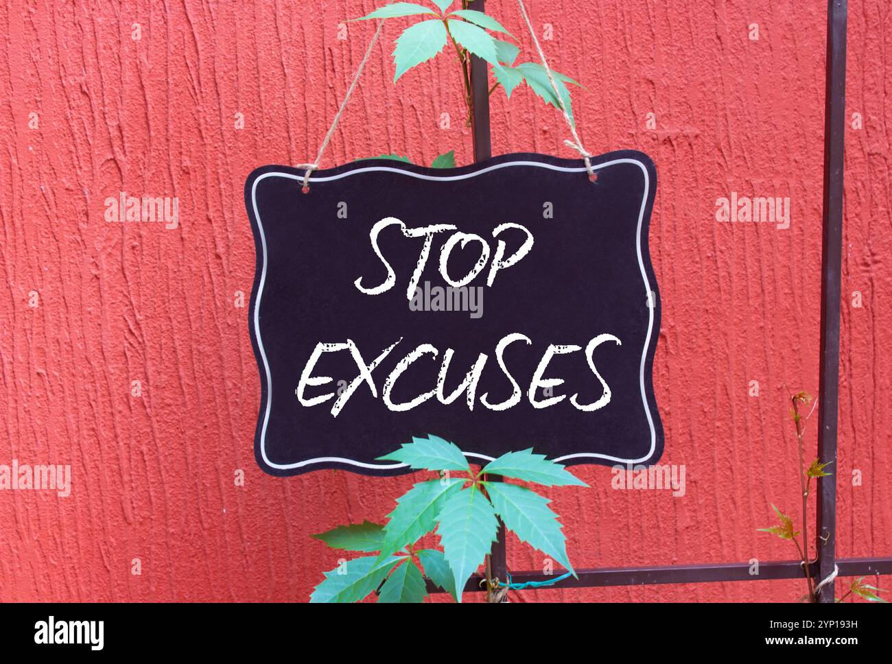 Stop excuses symbol. Concept word Stop excuses on chalk blackboard. Beautiful red background ...