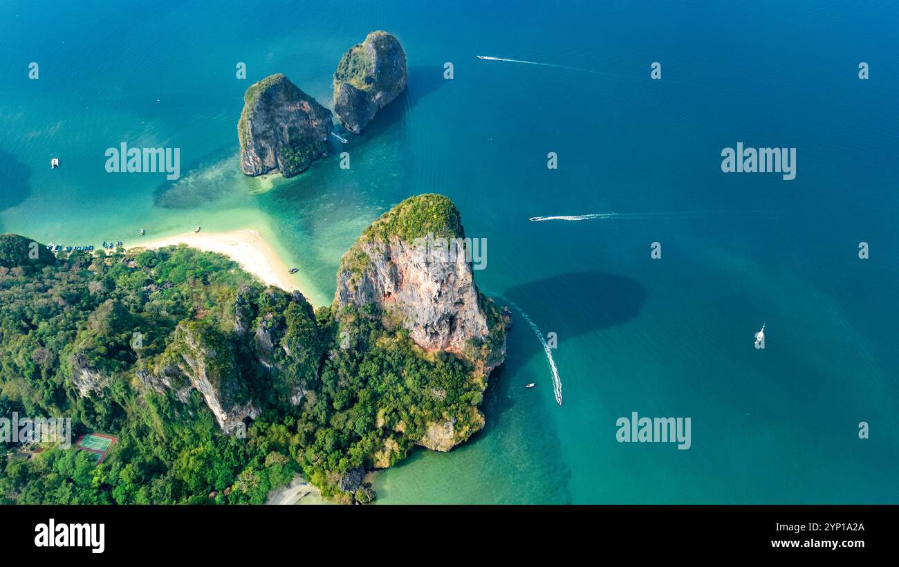 Railay beach in Thailand, Krabi province, aerial view of tropical ...