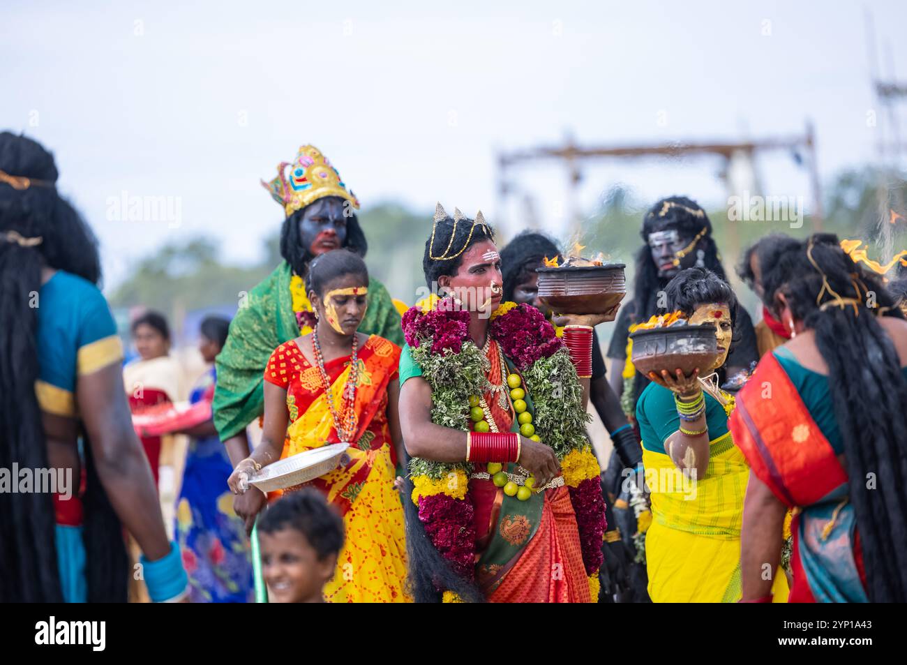 Kulasai, Portrait of indian hindu devotee with painted face and dressed ...