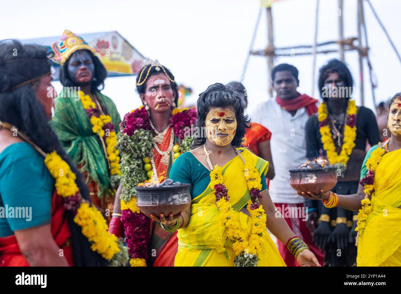 Kulasai, Portrait of indian hindu devotee with painted face and dressed ...