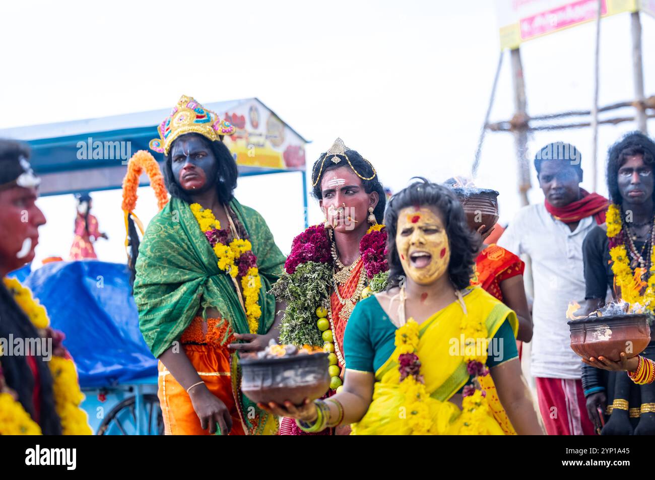 Kulasai, Portrait of indian hindu devotee with painted face and dressed ...