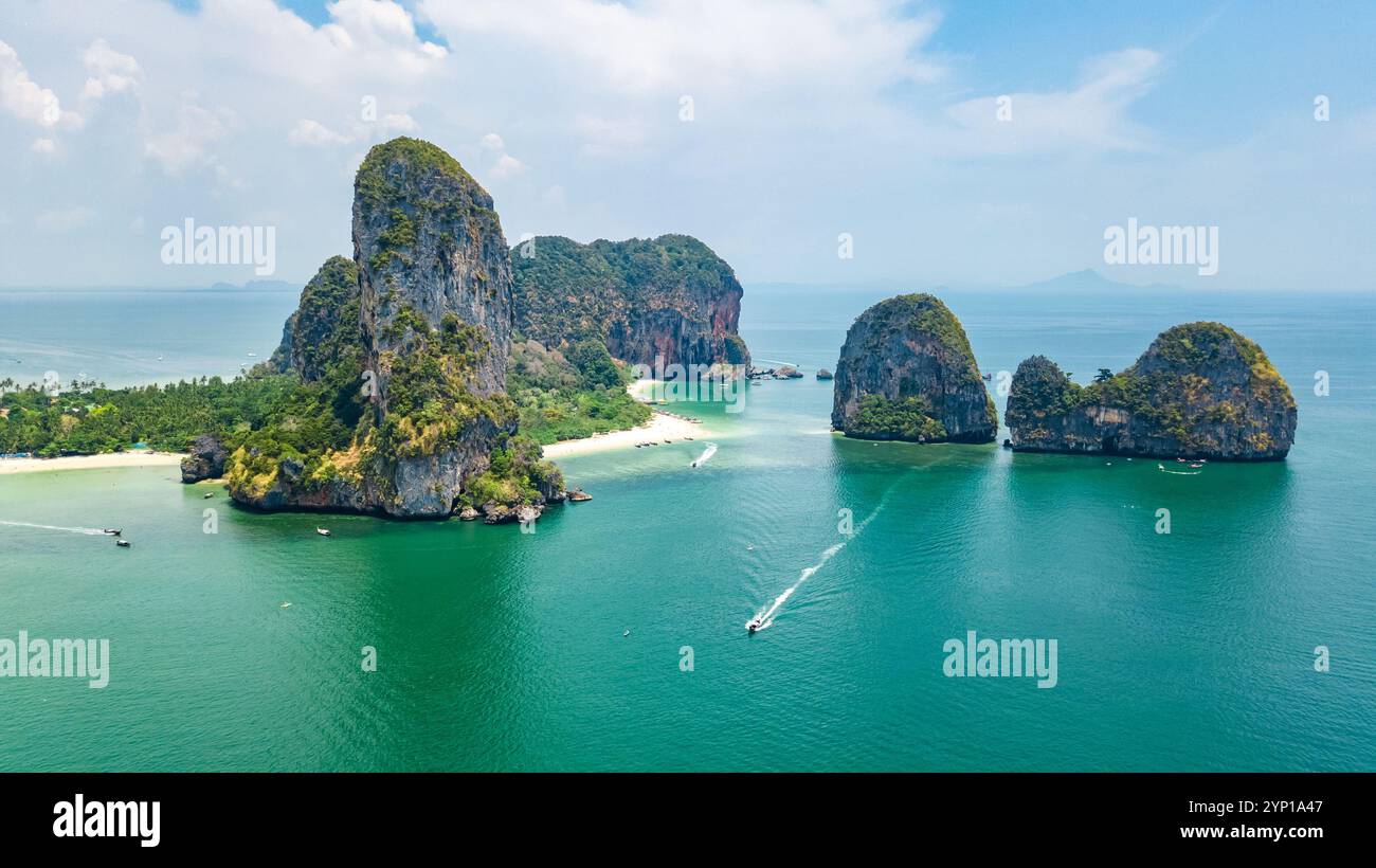 Railay beach in Thailand, Krabi province, aerial view of tropical ...