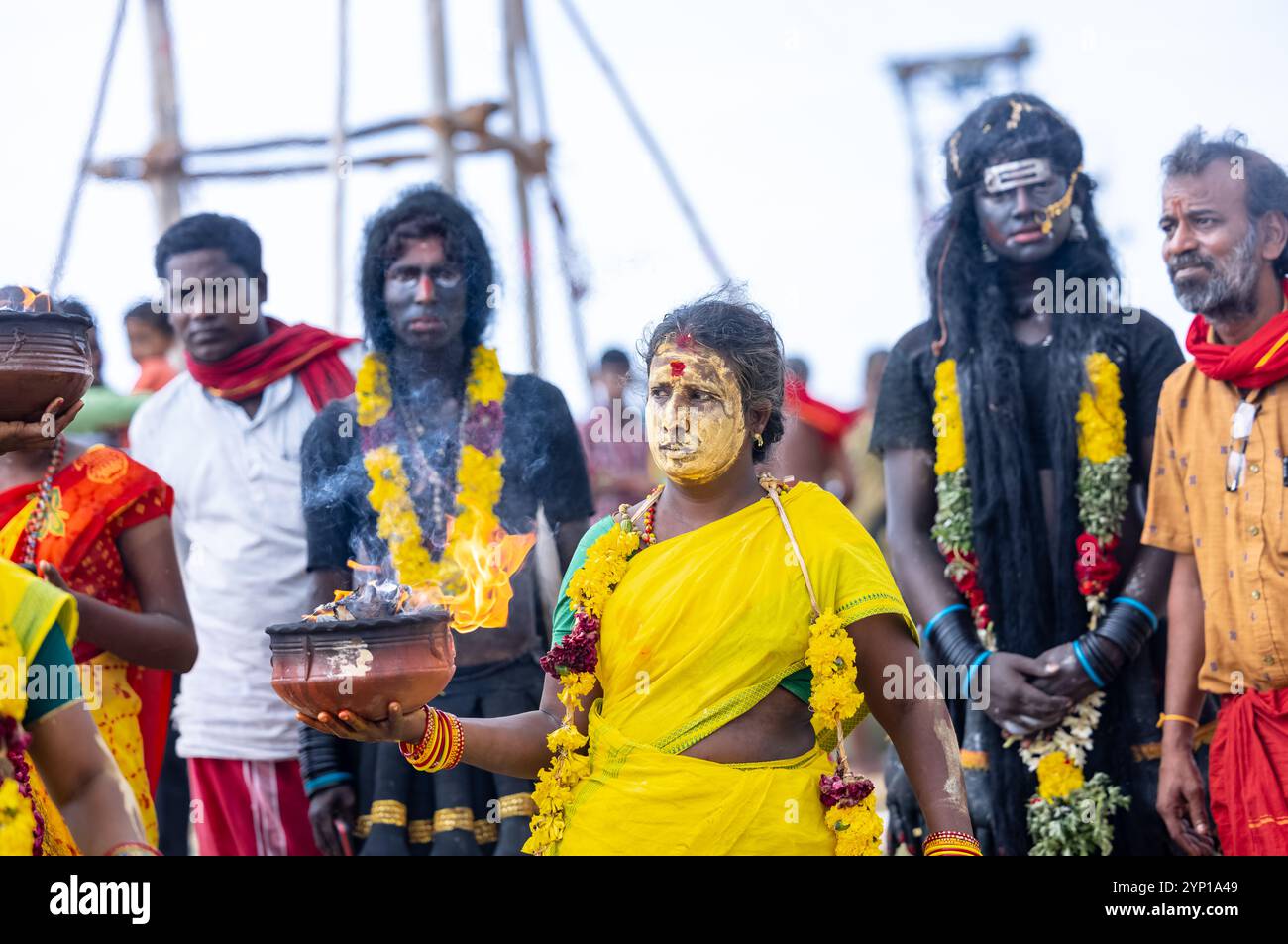 Kulasai, Portrait of indian hindu devotee with painted face and dressed ...