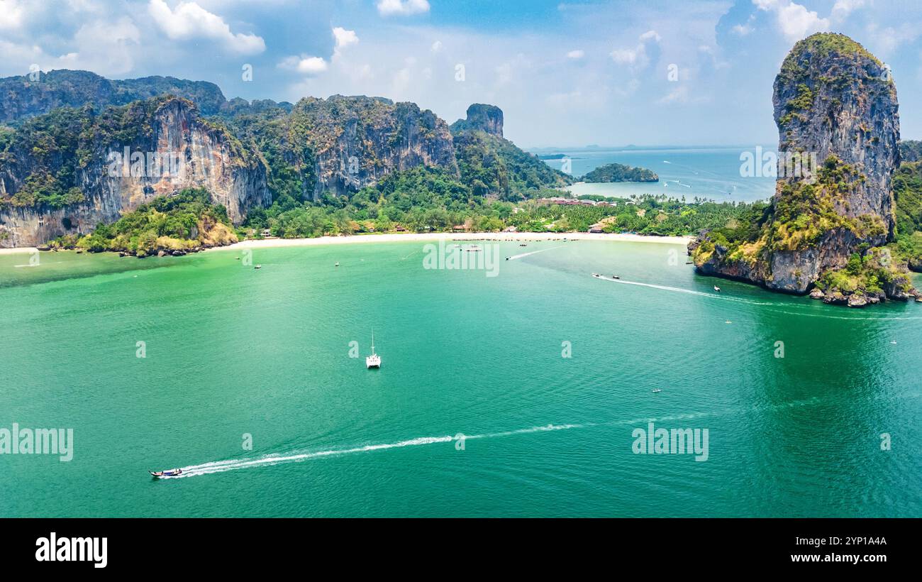 Railay beach in Thailand, Krabi province, aerial view of tropical ...