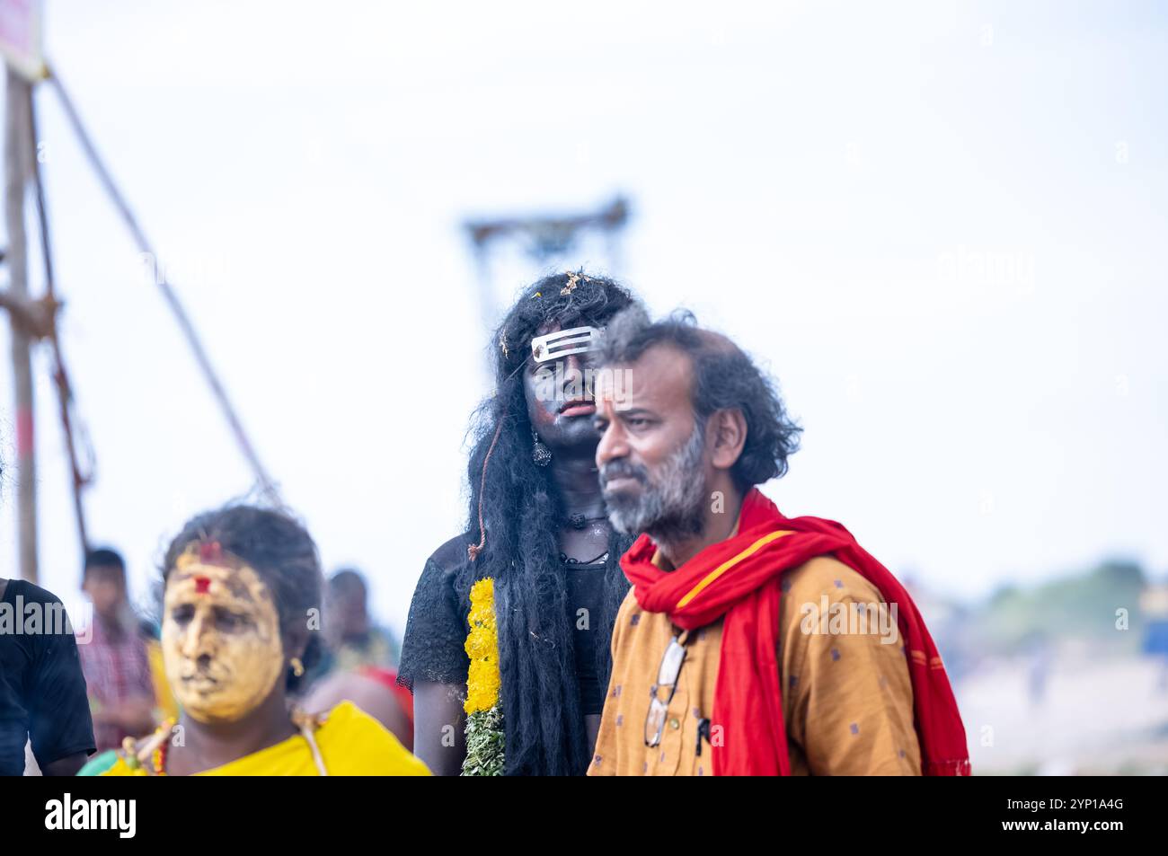 Kulasai, Portrait of indian hindu devotee with painted face and dressed ...