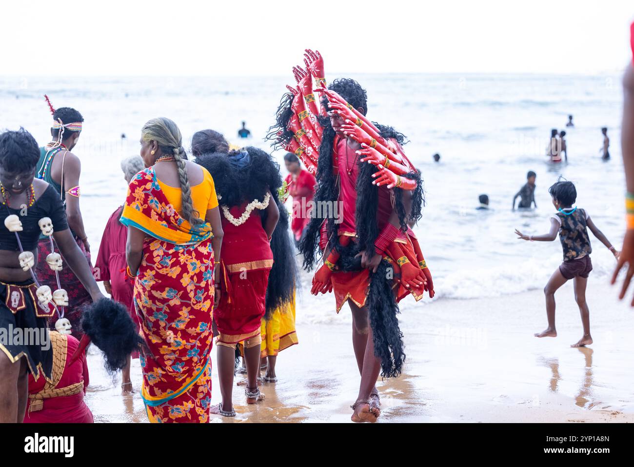 Kulasai, Portrait of indian hindu devotee with painted face and dressed ...