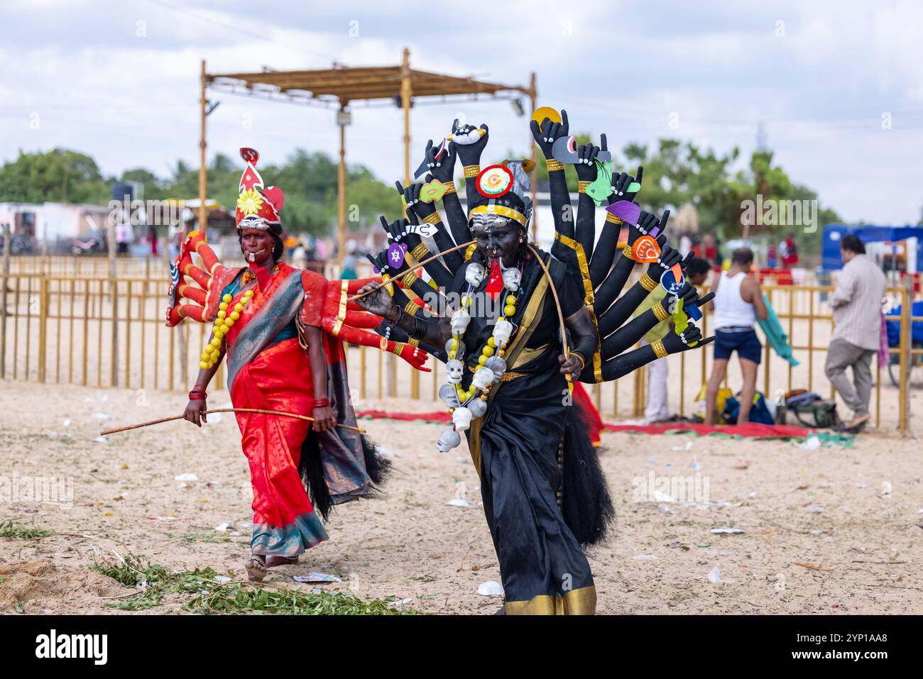 Kulasai, Portrait of indian hindu devotee with painted face and dressed ...