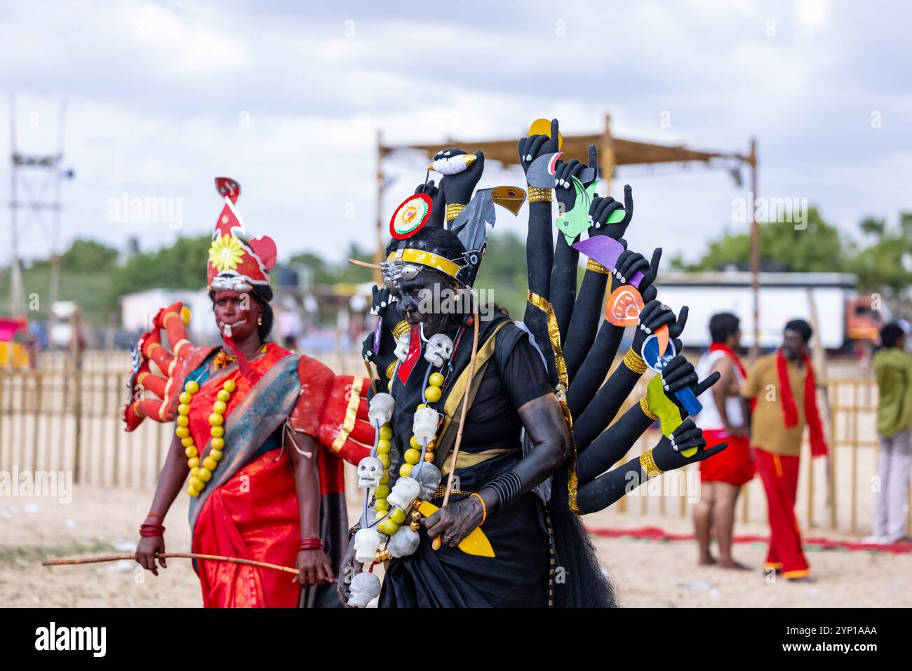 Kulasai, Portrait of indian hindu devotee with painted face and dressed ...