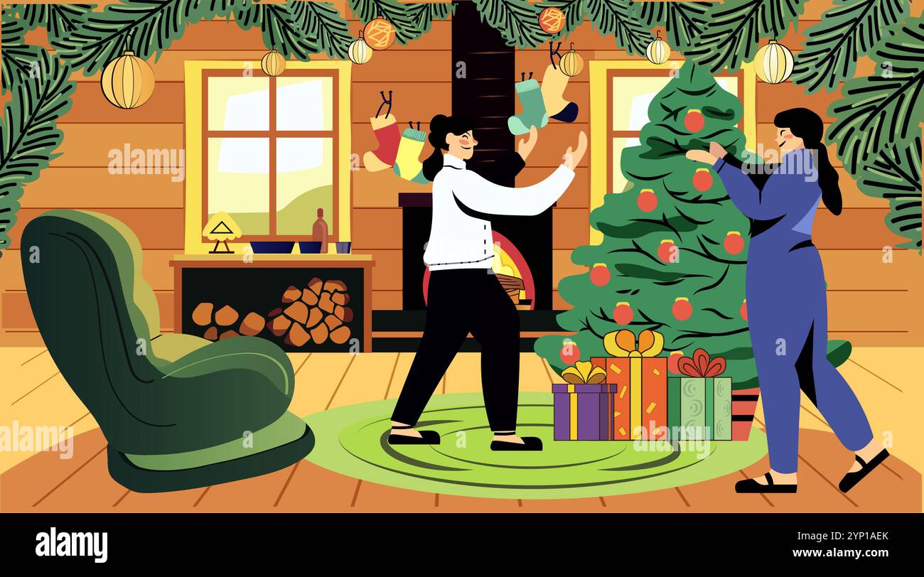 Christmas holiday home interior cozy scene festive Christmas tree ...