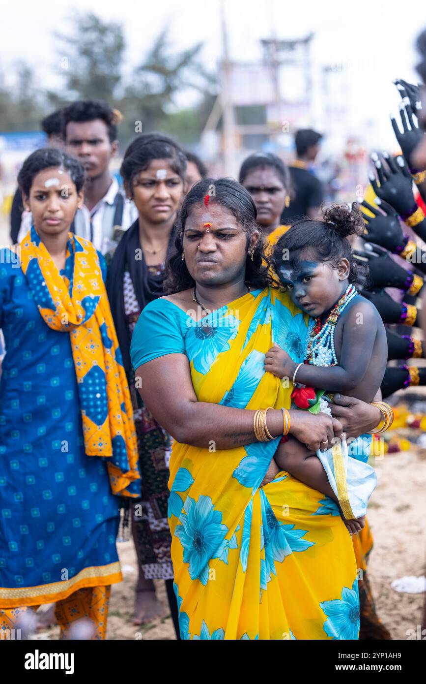 Kulasai, Portrait of indian hindu devotee with painted face and dressed ...