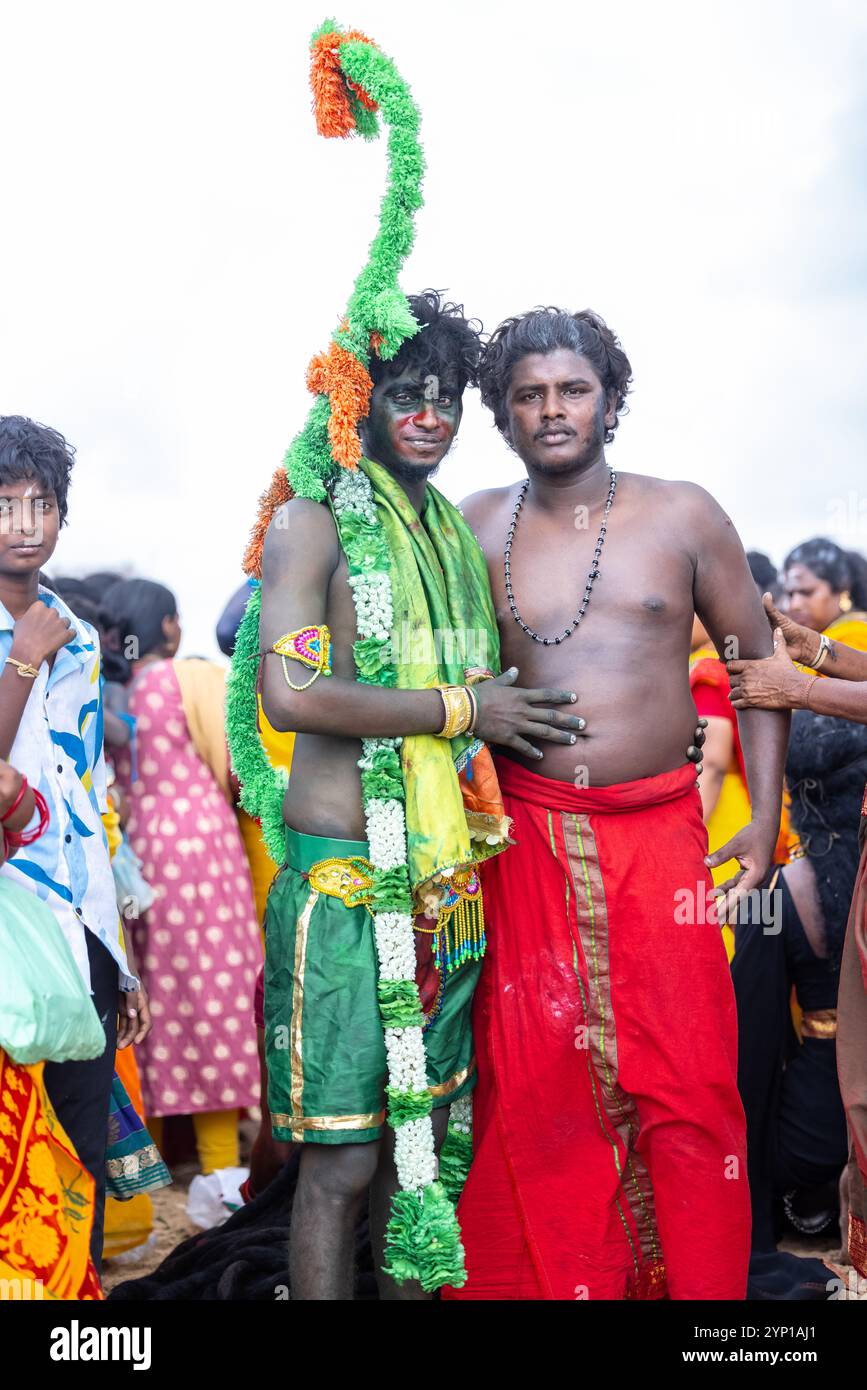Kulasai, Portrait of indian hindu devotee with painted face and dressed ...