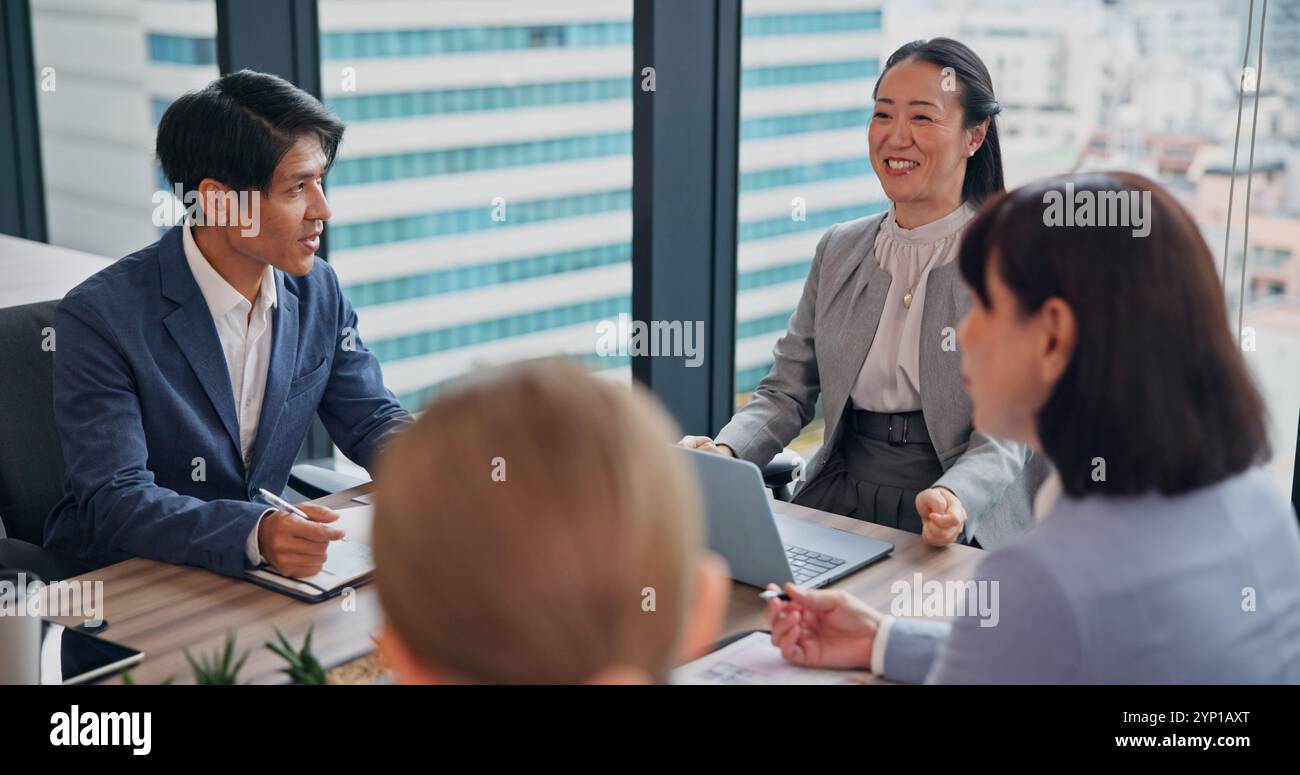 Business, people and happy office for teamwork, collaboration and ...