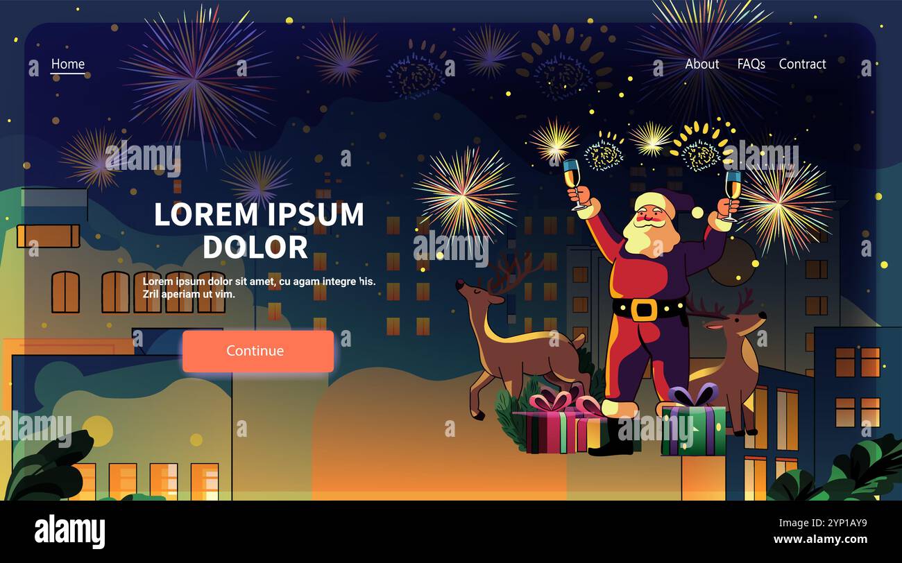 Santa Claus celebrating New Year fireworks cityscape night scene ...