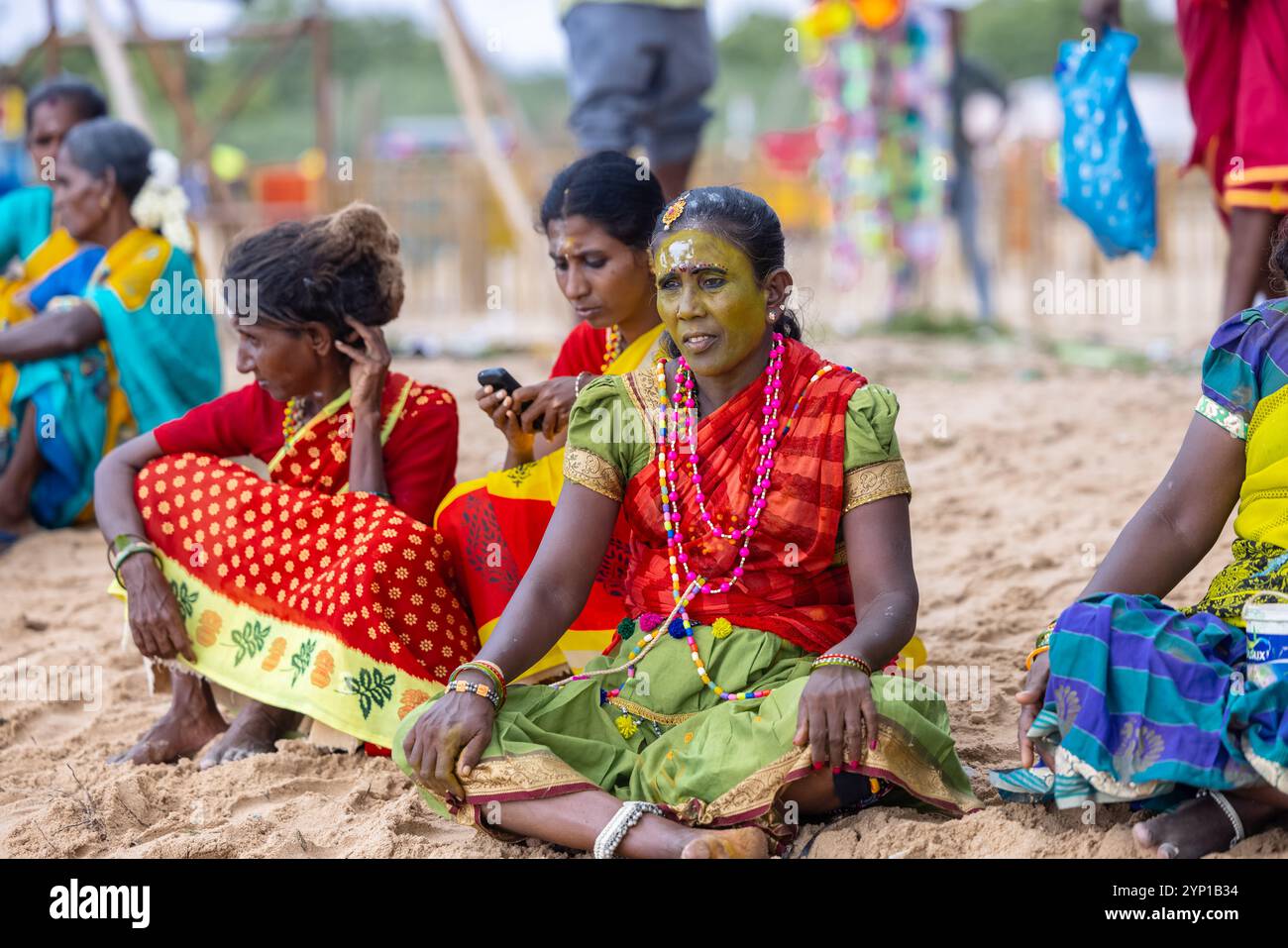 Kulasai, Portrait of indian hindu devotee with painted face and dressed ...