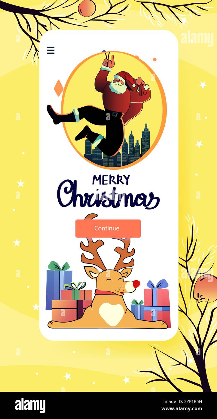 Christmas mobile app design Santa reindeer gifts festive scene vibrant ...