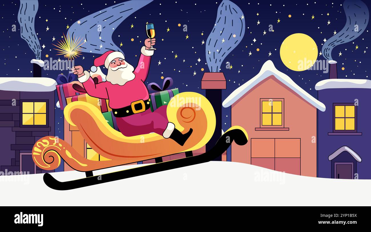 Claus celebrating christmas outdoors fireworks hi-res stock photography ...