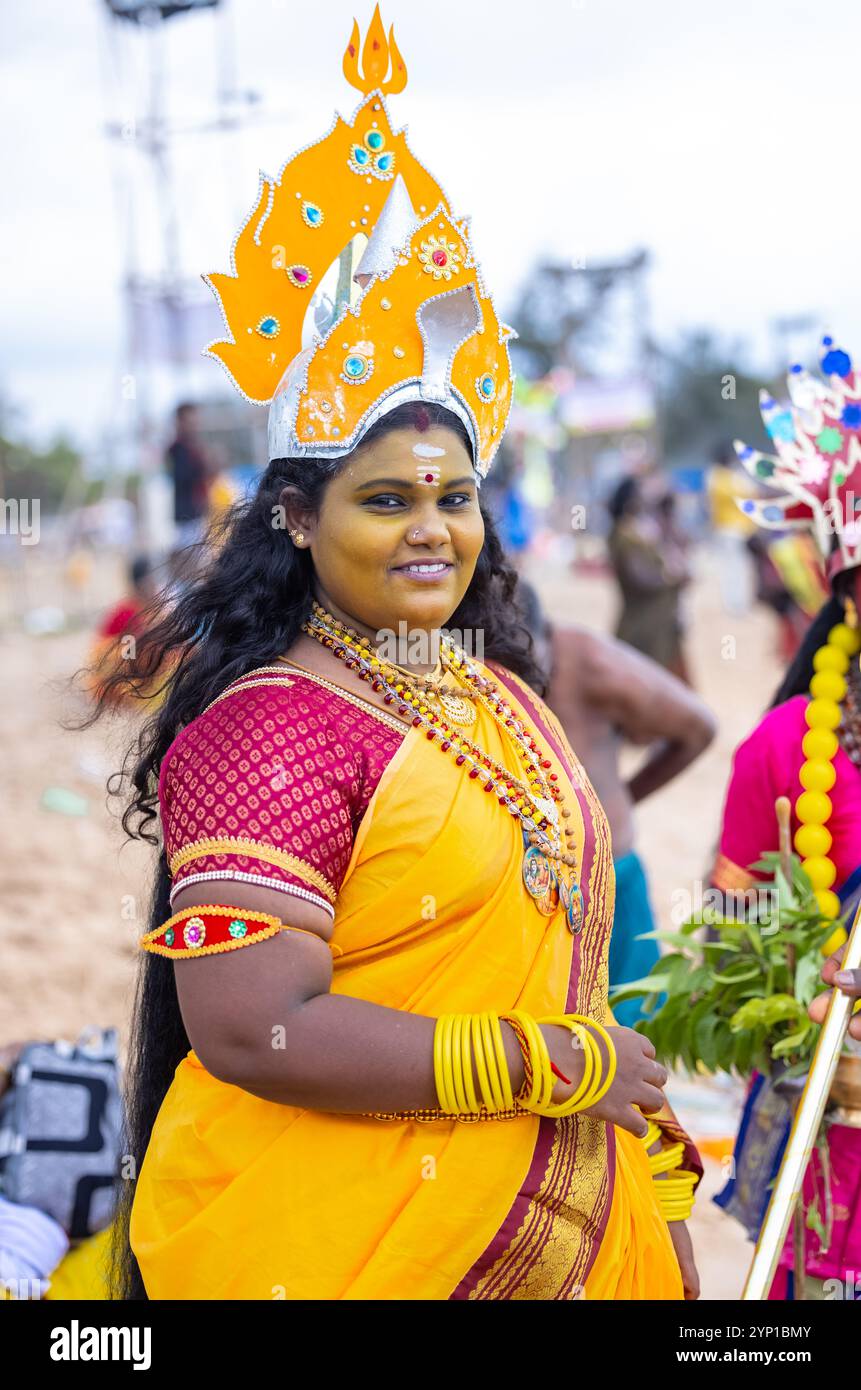 Kulasai, Portrait of indian hindu devotee with painted face and dressed ...