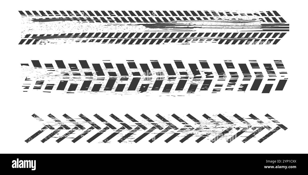 Tyre mark car or bike wheel trace, grunge textured trail silhouette ...