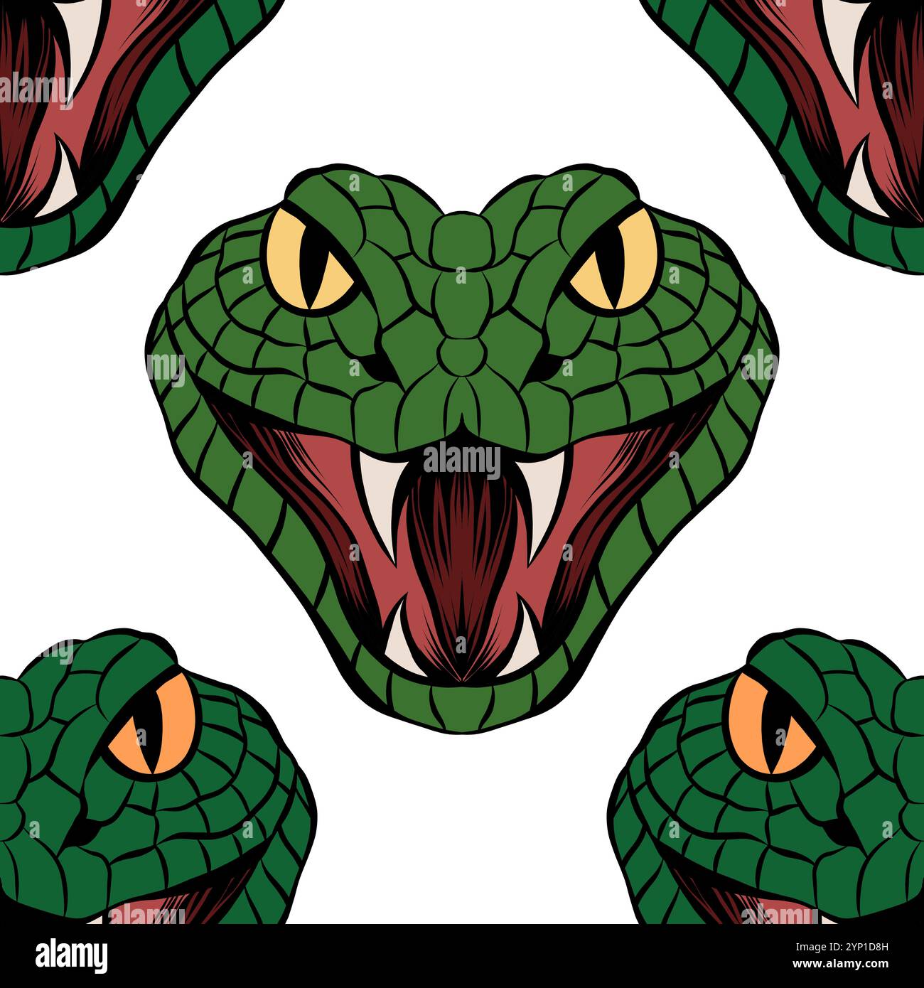 Vector seamless pattern with evil snake heads on white background ...