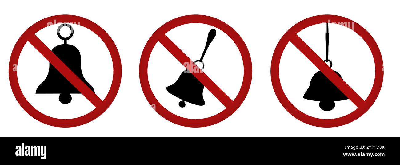 Vector set of round prohibition signs with black silhouette of bells ...