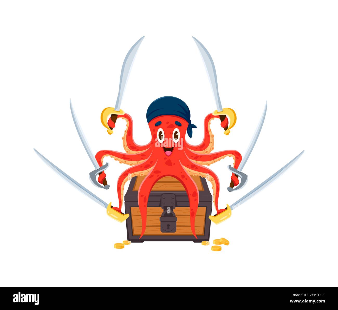 Cartoon octopus animal pirate and corsair character. Isolated vector ...