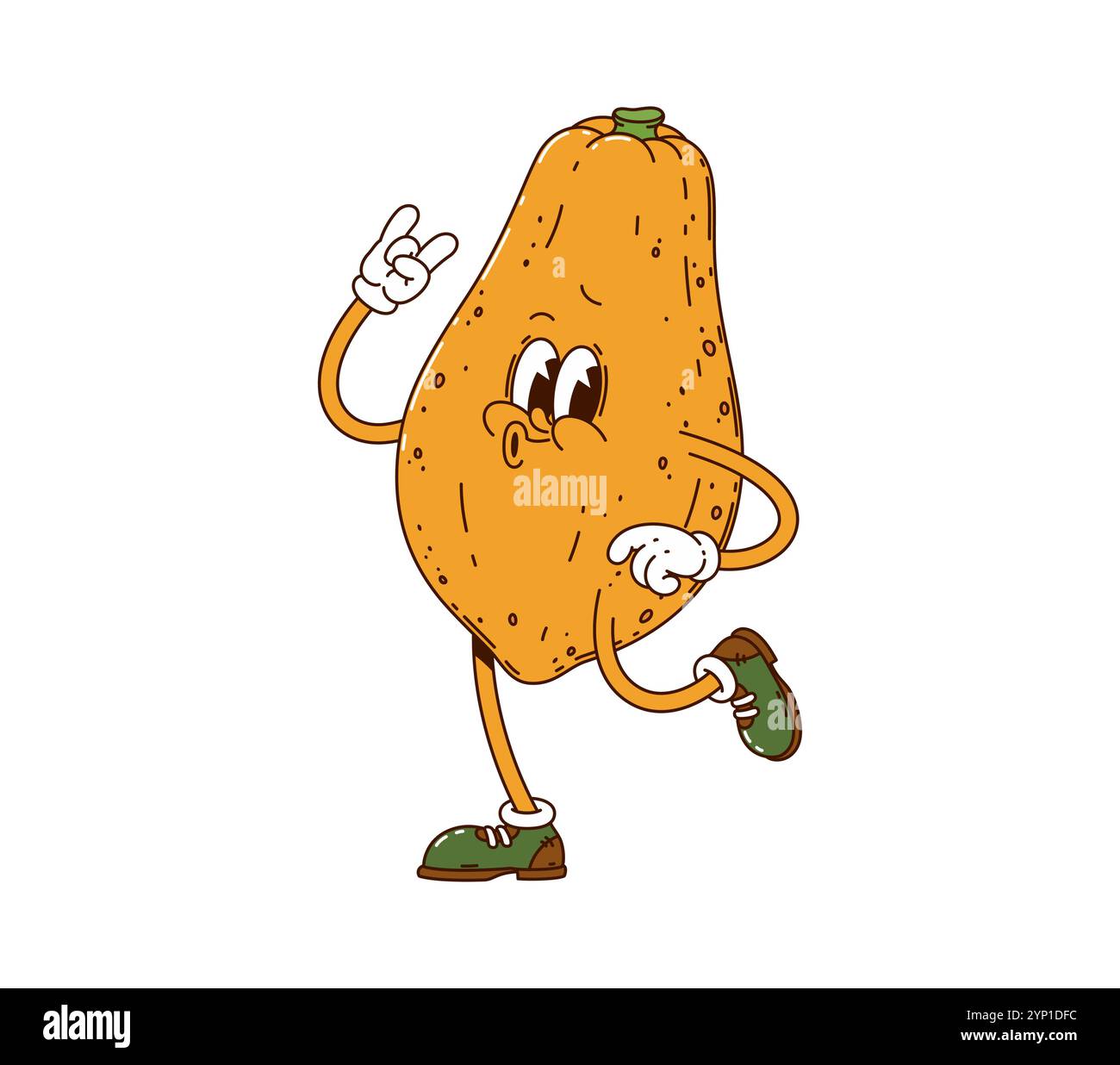 Cartoon groovy papaya fruit character. Isolated vector vintage ripe ...