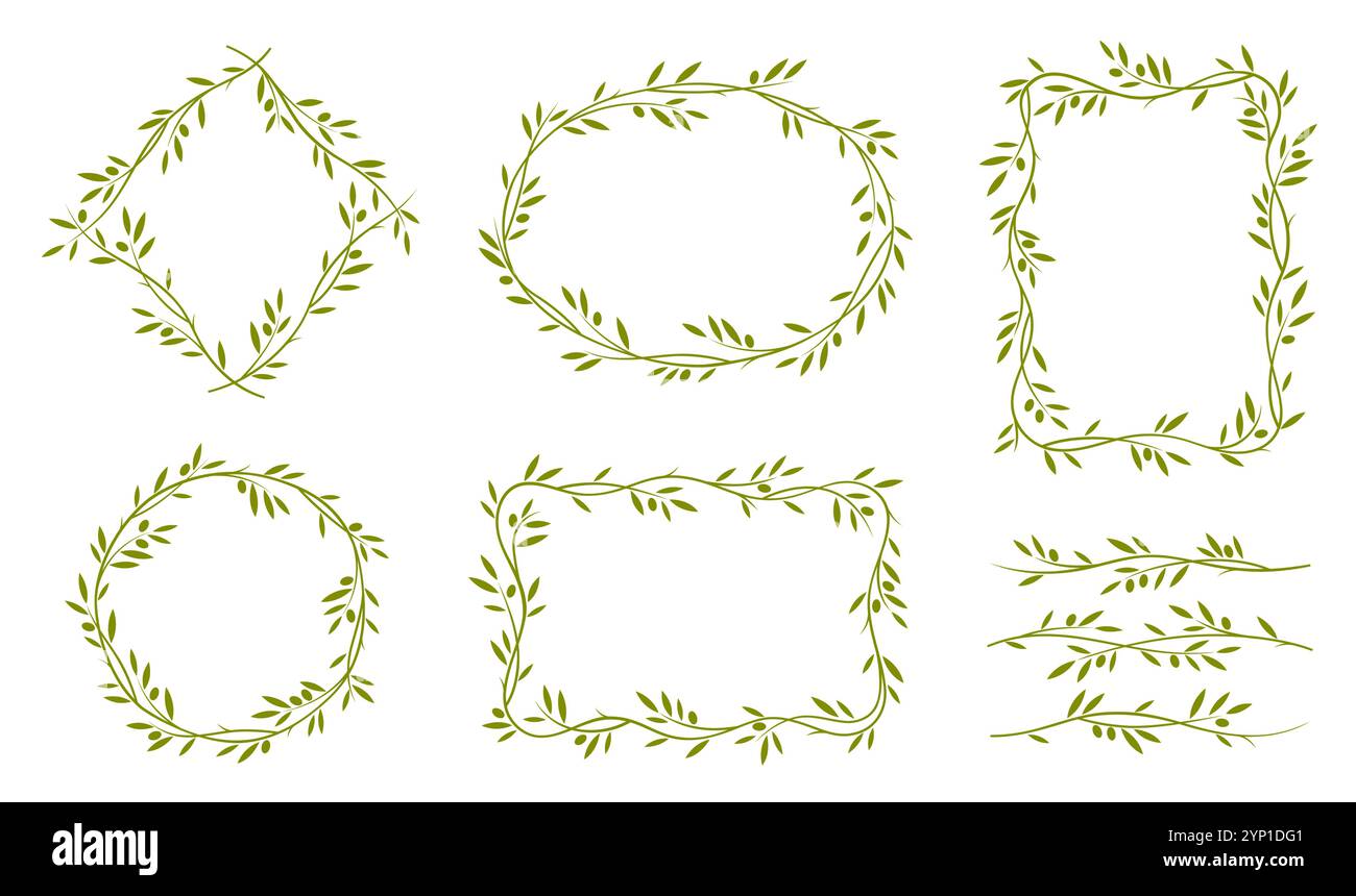 Olive leaves frames, dividers and borders. Elegant floral and nature ...