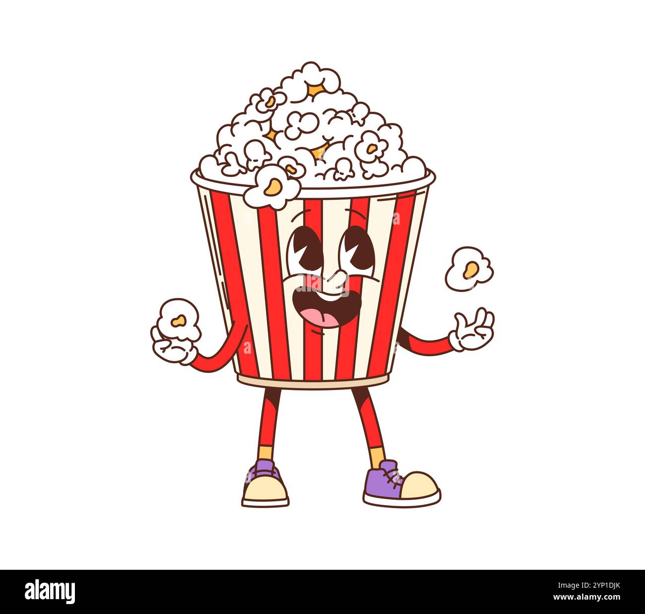 Cartoon groovy fast food popcorn character. Fast food menu meal funny ...