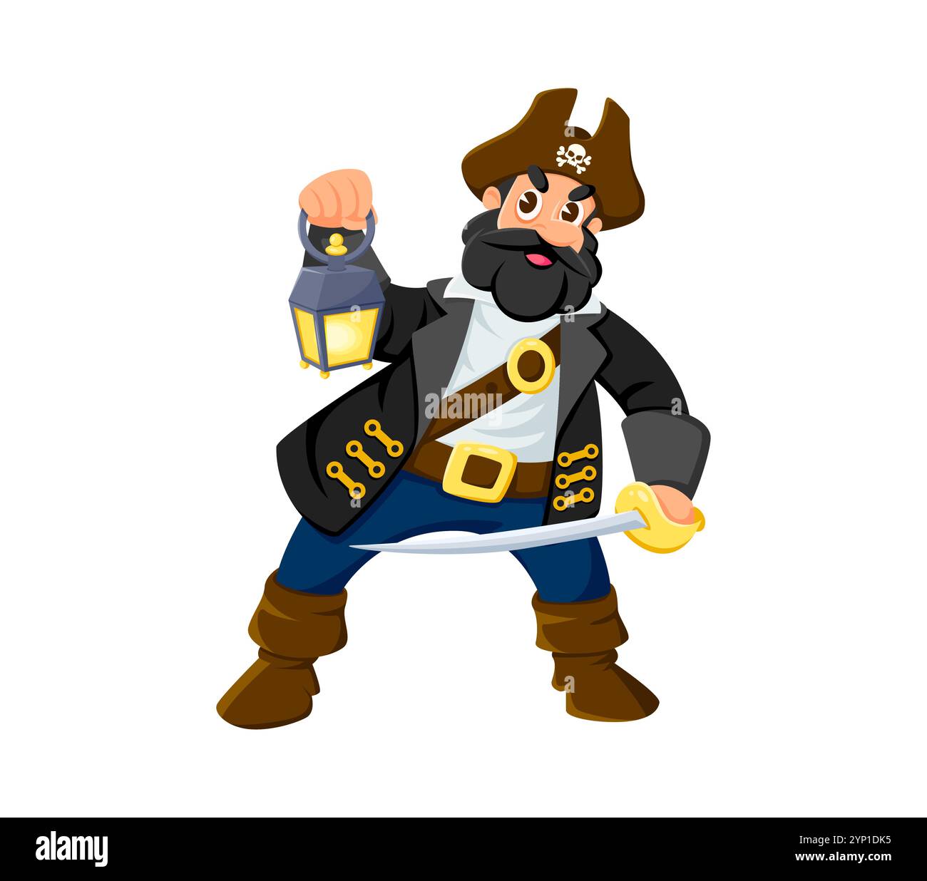 Cartoon pirate, privateer bandit cheerful character. Corsair sailor skipper cute isolated vector ...