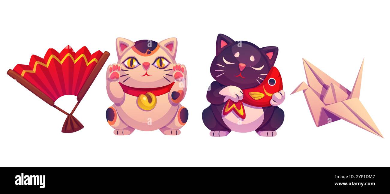 Maneki lucky cat. Japanese fortune neko toy vector. Chinese money luck ...