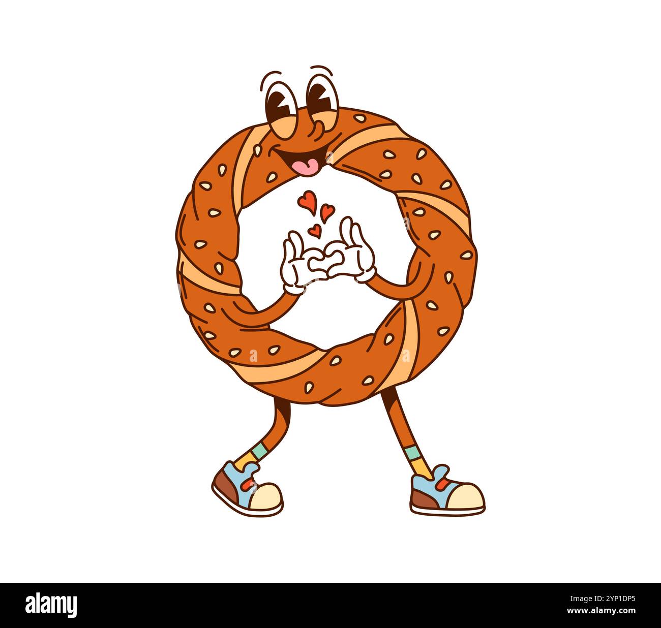 Cartoon Turkish bagel simit groovy fast food character. Funny vector ...