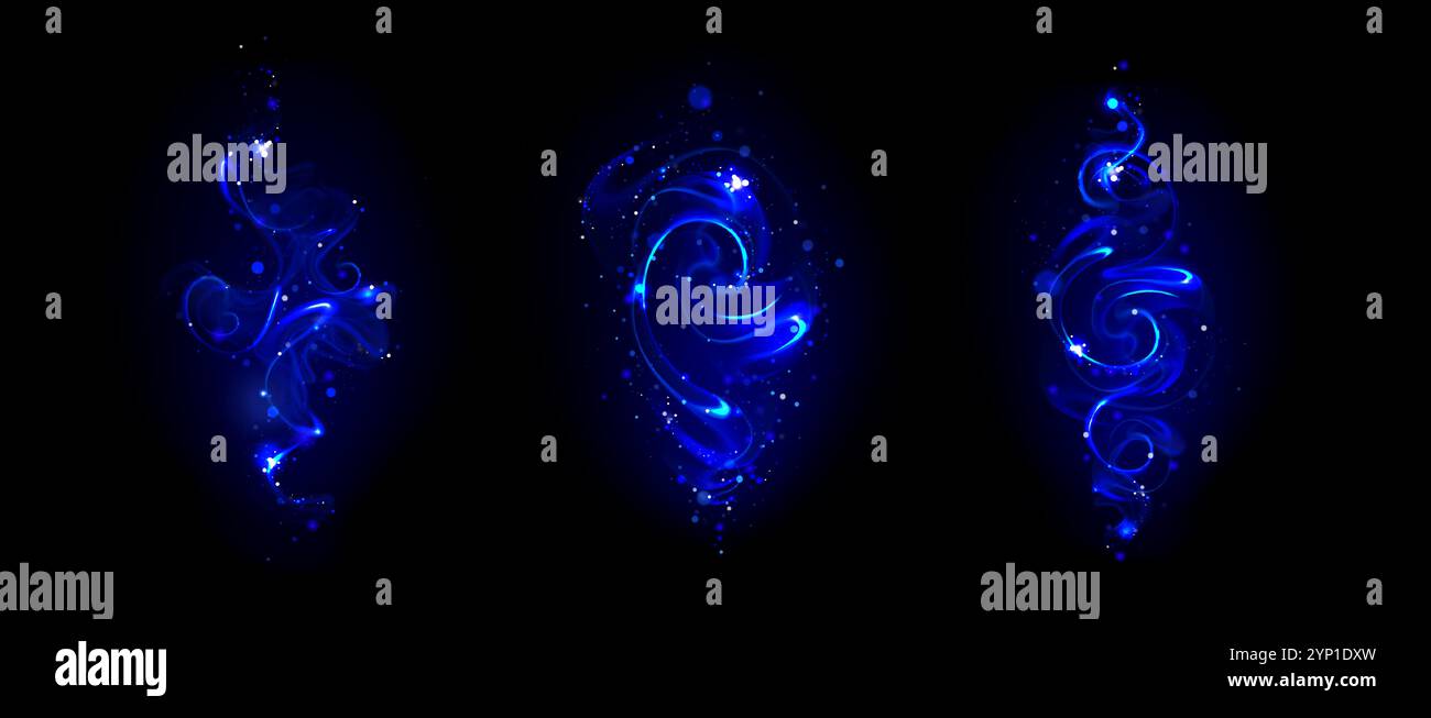 Magic wand effects set isolated on black background. Vector realistic ...