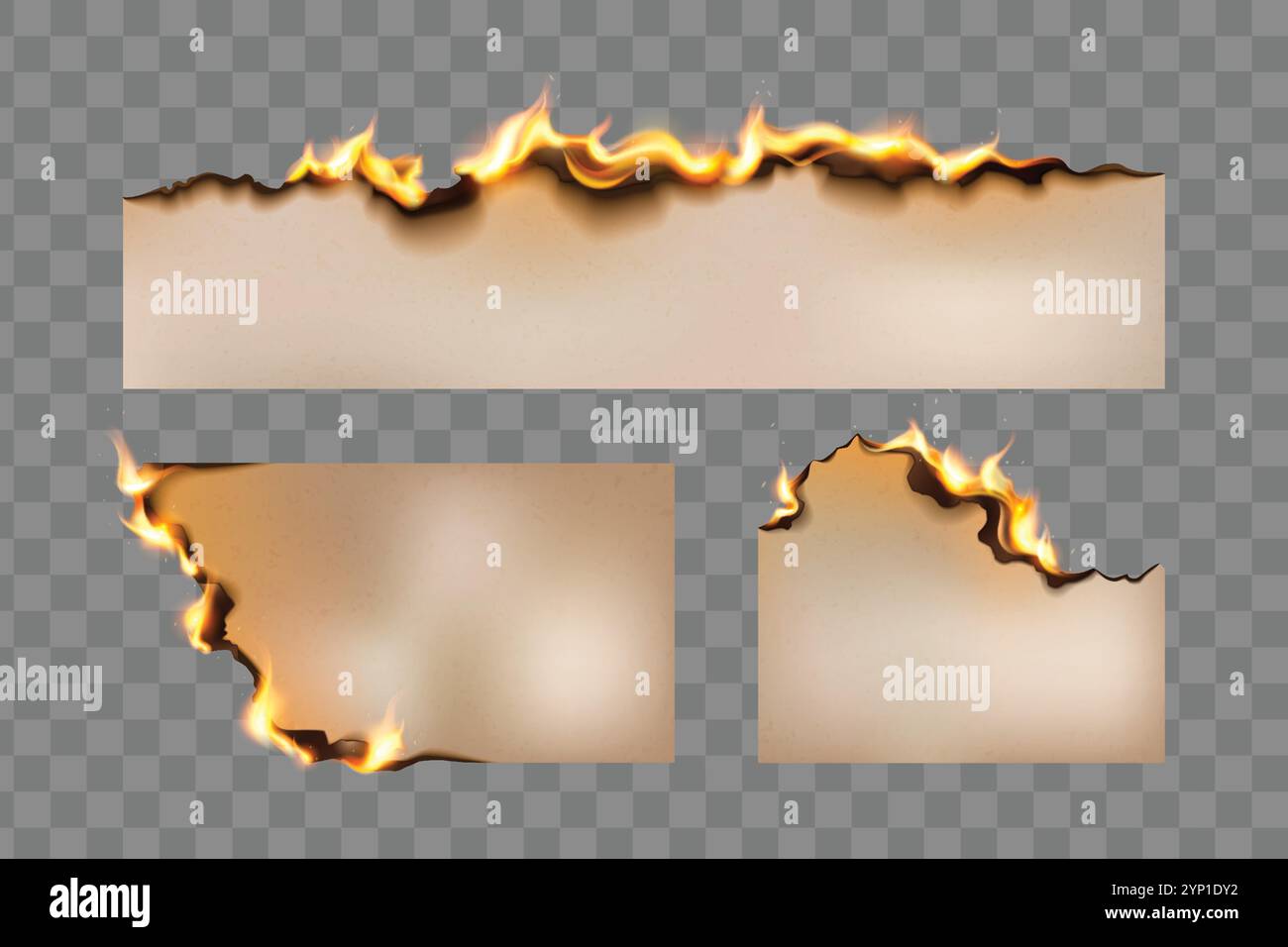 Burnt paper edge with flame effect. Fire texture on page isolated on ...