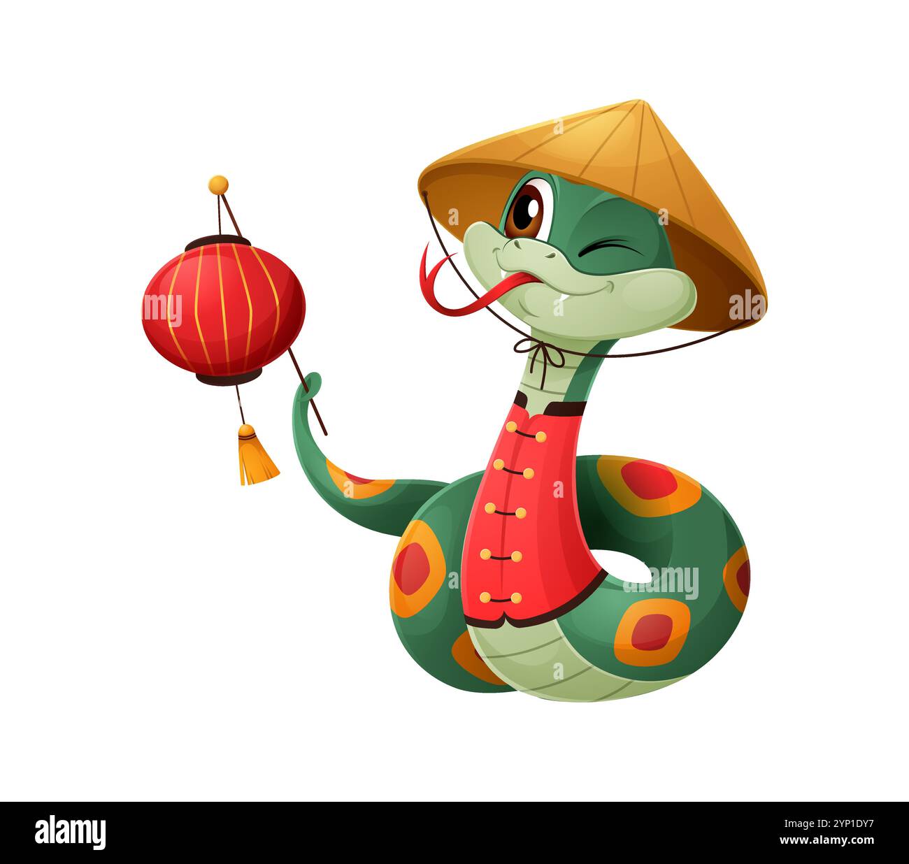Cartoon snake character winking, wearing traditional Asian attire and ...