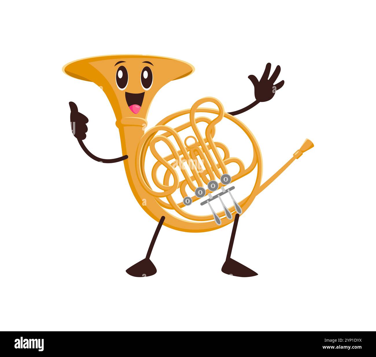 Cartoon funny french horn, musical wind instrument character. Isolated ...