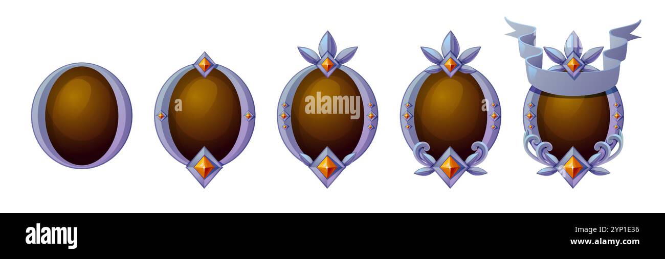 Brown game progress badges set isolated on white background. Vector ...