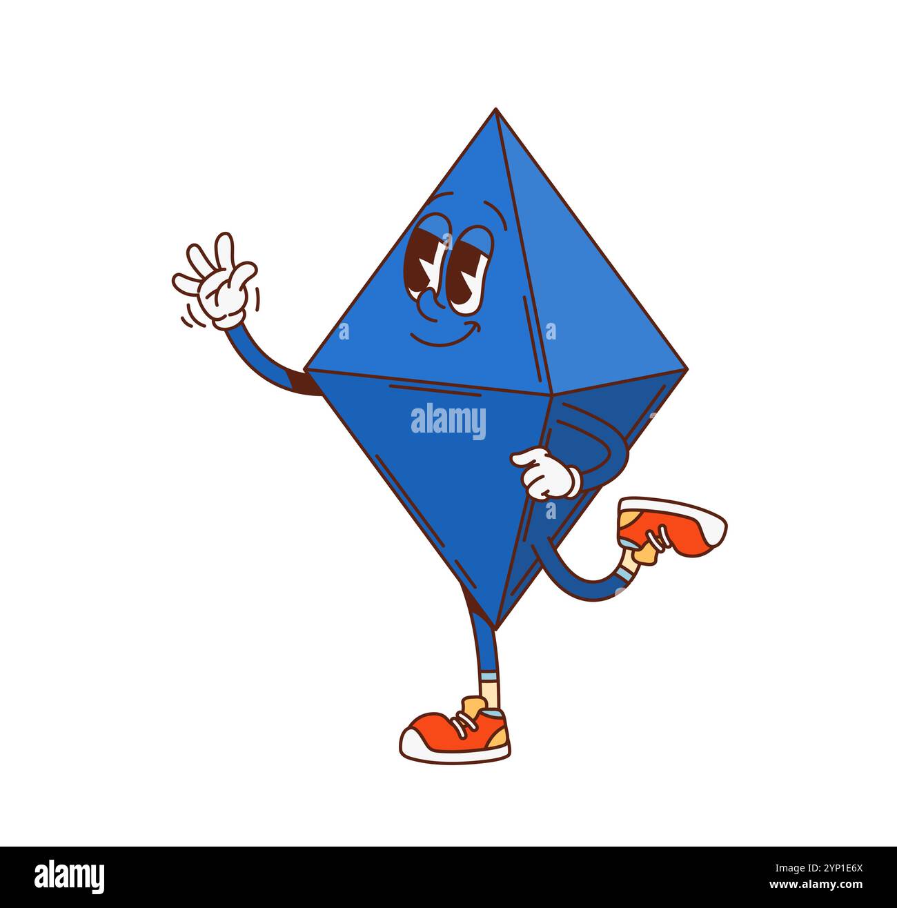Groovy math rhombus geometric figure character in retro cartoon, vector ...