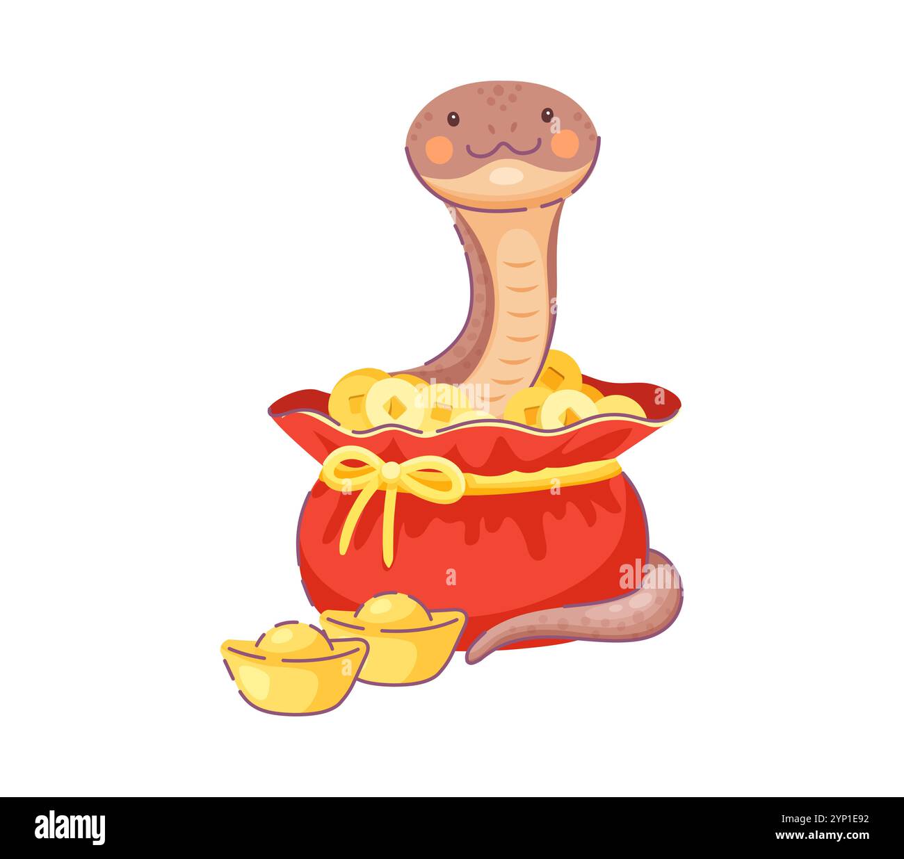 2025 Chinese Lunar Year snake cartoon character sits inside a red bag ...