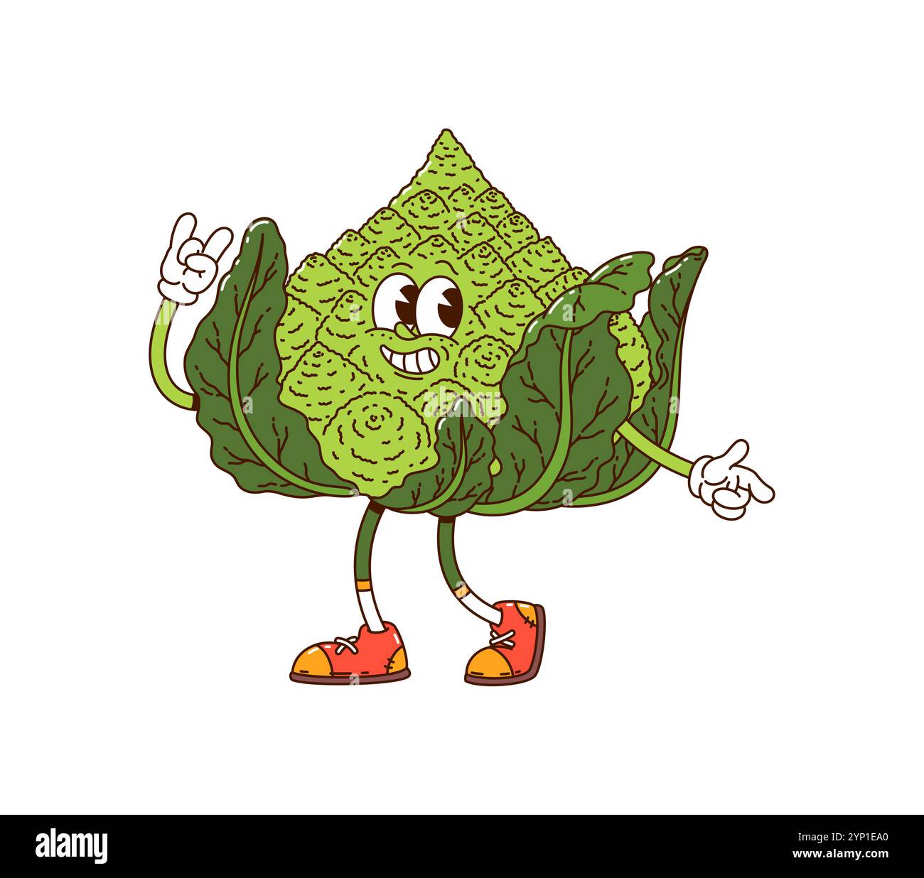 Cartoon groovy Romanesco cabbage vegetable character. Vector cheerful ...