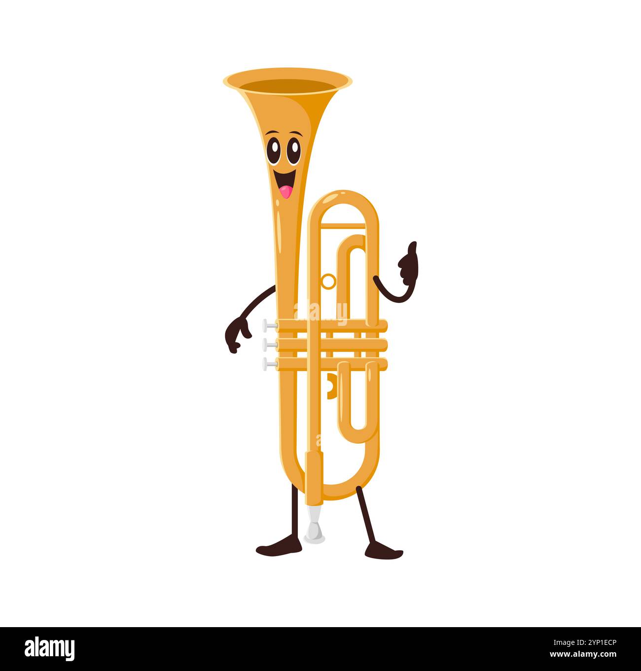 Cartoon funny trumpet musical instrument character. Isolated vector ...