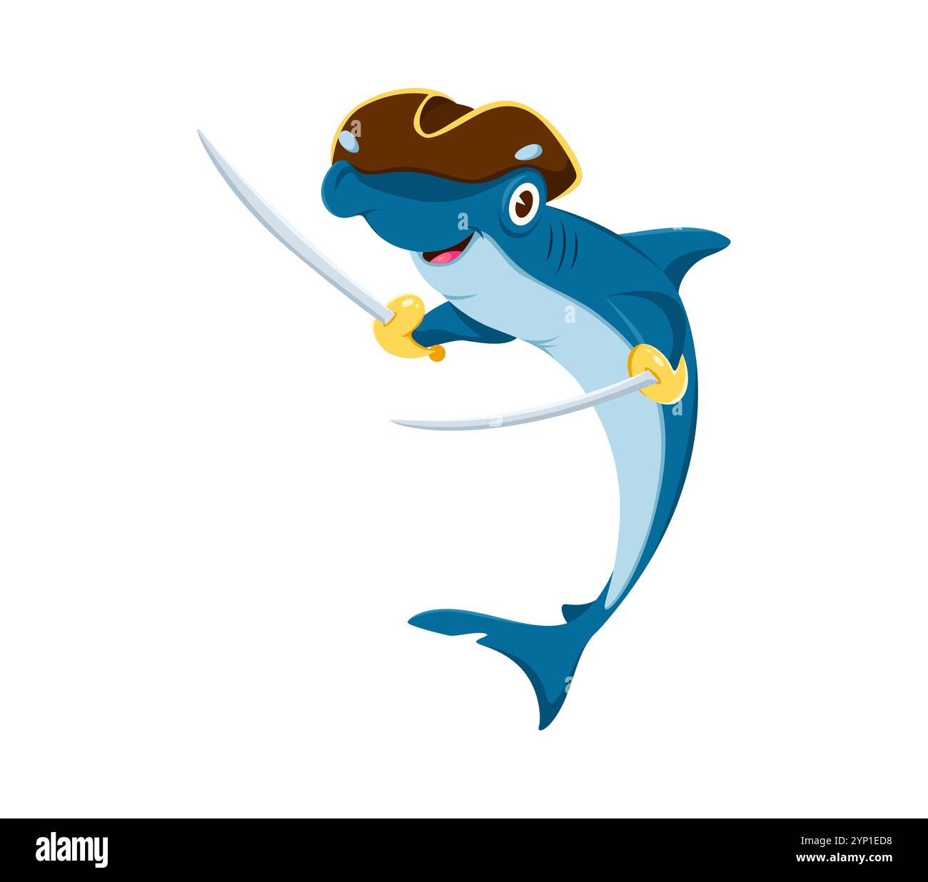 Cartoon sea hammerhead shark animal pirate corsair character with a ...